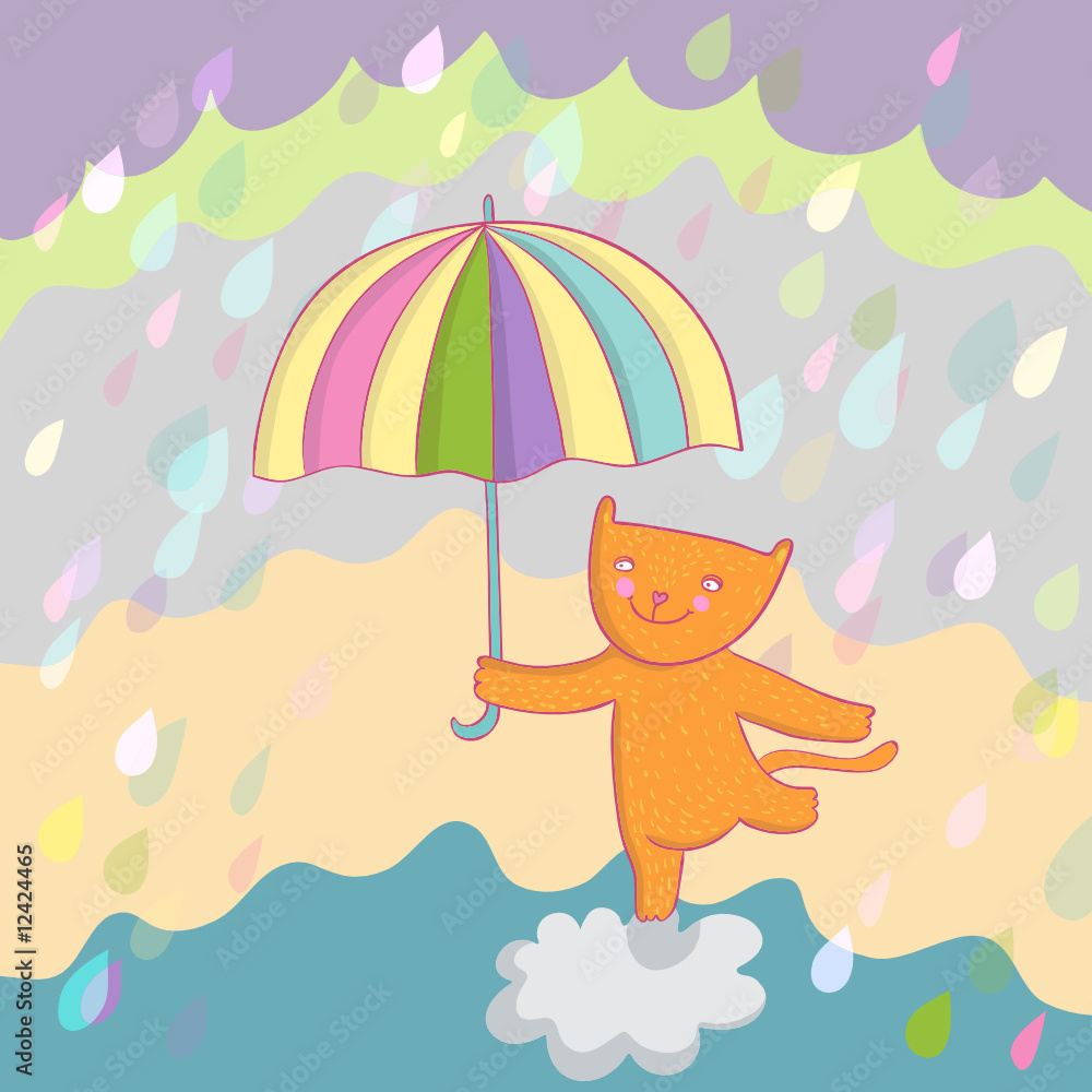 Smiling cat under rain Stock Vector | Adobe Stock