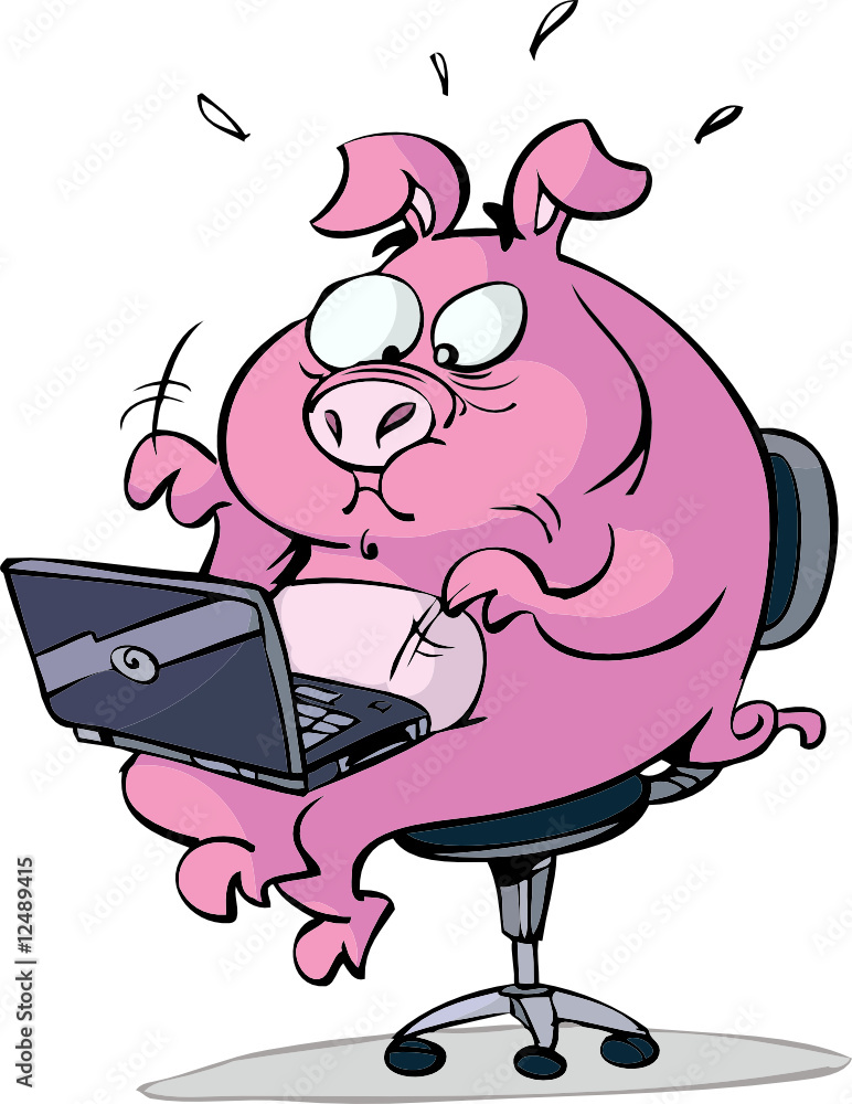 stressed pig with laptop Stock Vector | Adobe Stock