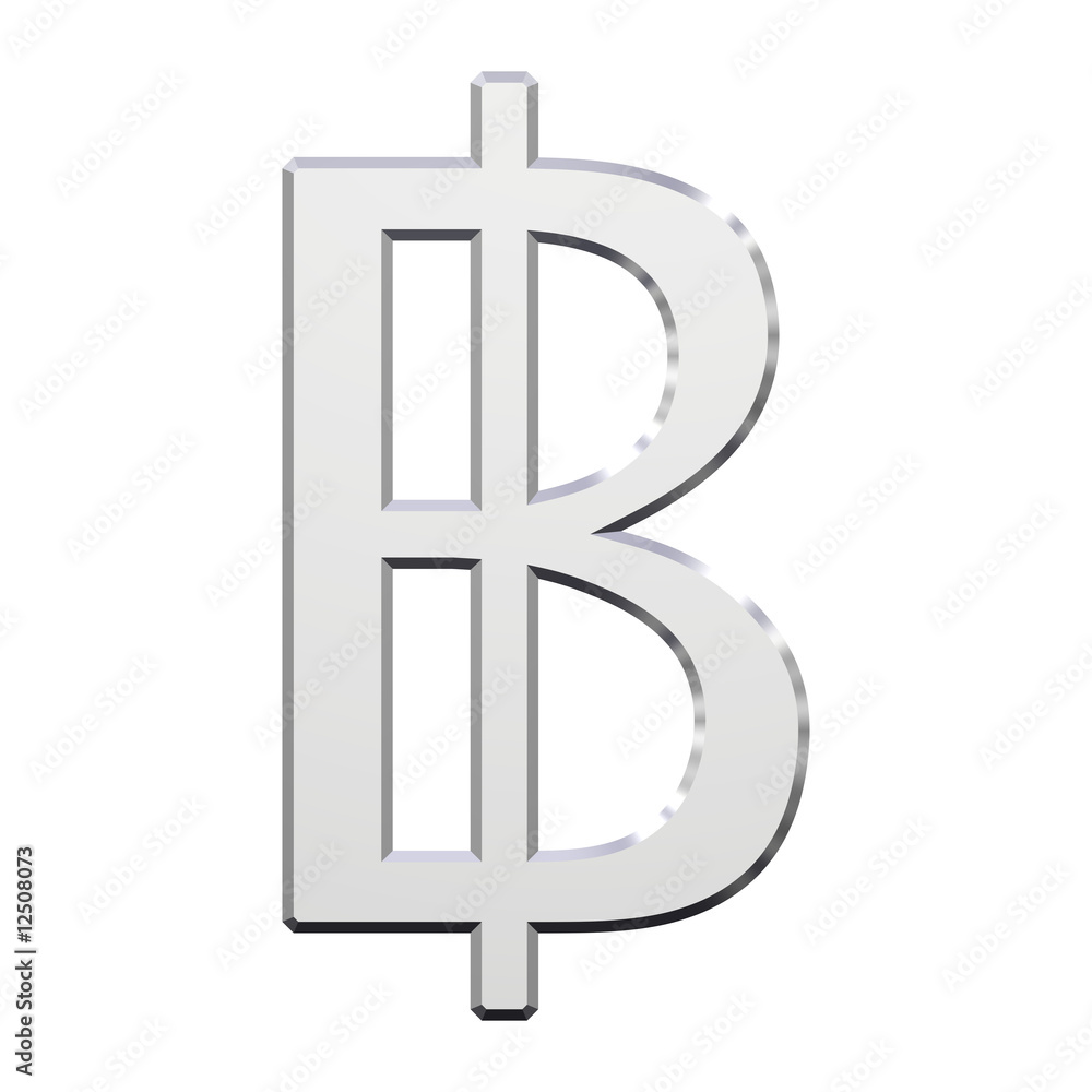 Chrome Thai baht sign isolated on white. Stock Illustration | Adobe Stock