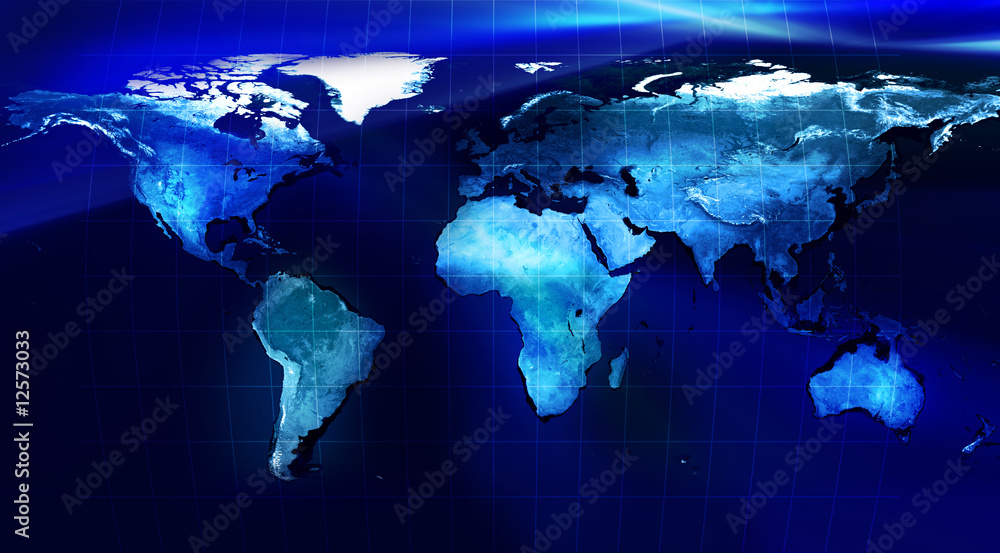 World Map - Blue version with mesh Stock Illustration | Adobe Stock