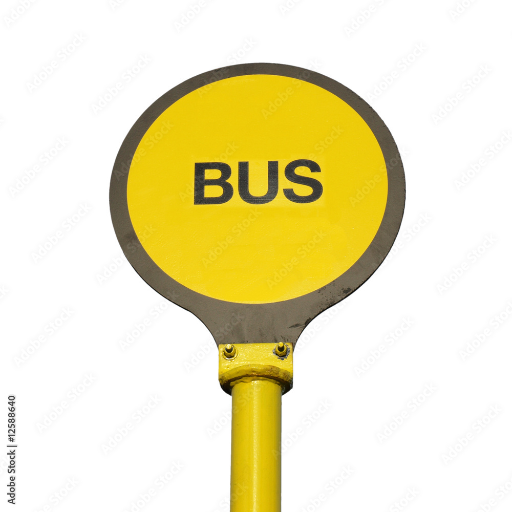 Yellow bus stop sign isolated over white Stock Photo | Adobe Stock