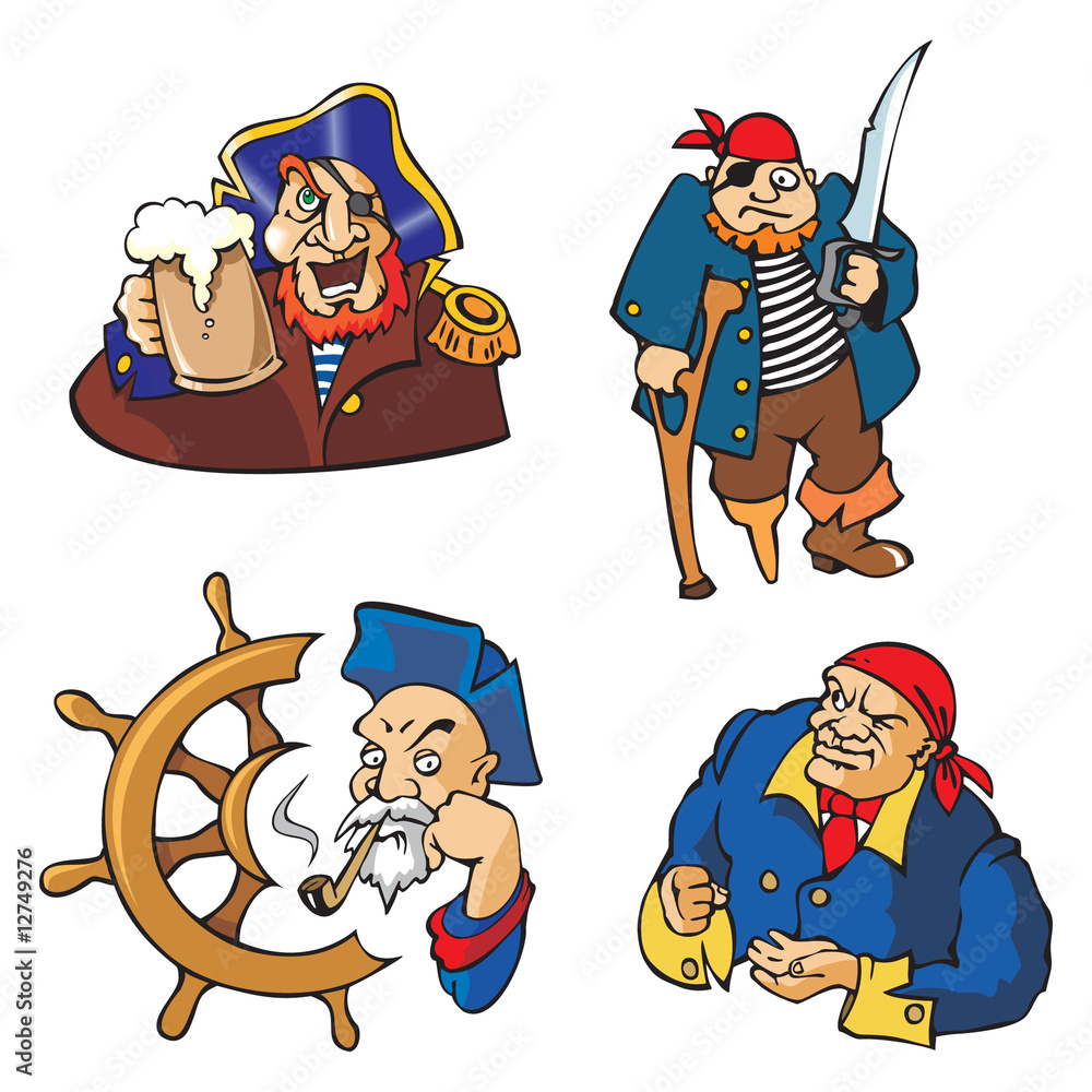 Set of cartoon pirates' characters of literature and history Stock ...