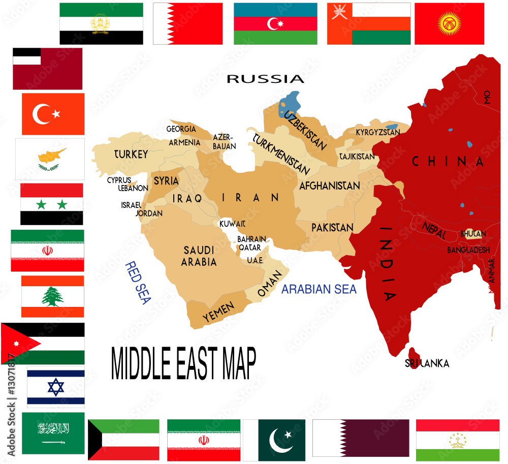 Middle East map with various flag Stock Vector | Adobe Stock