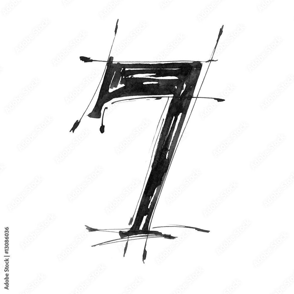 digit 7. Alphabet symbol - grunge hand draw paint Stock Photo | Adobe Stock