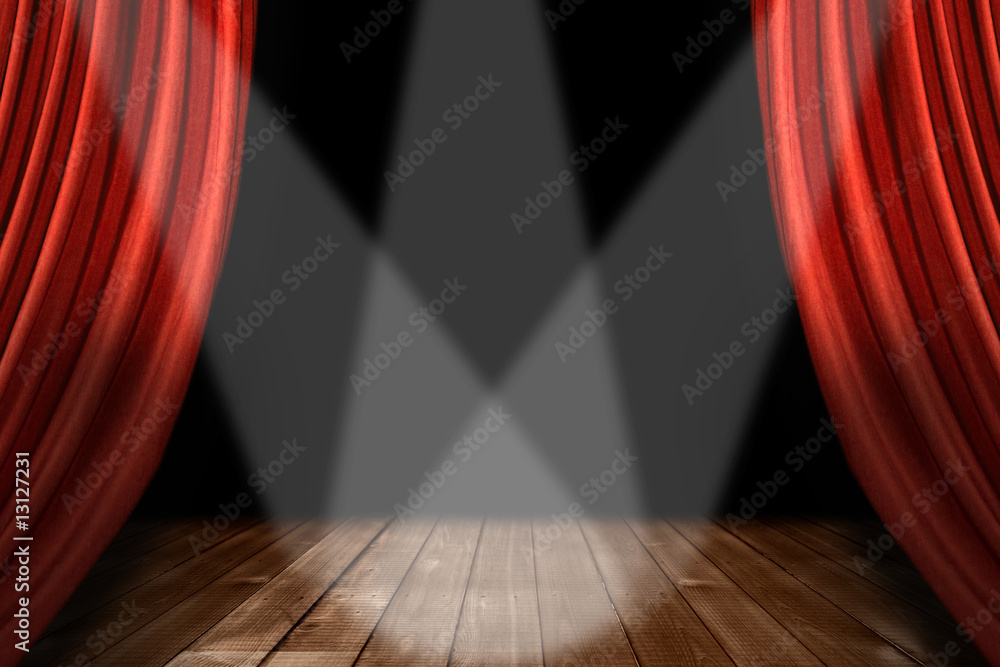 Red Theater Stage Background With 3 Spotlights Centered Stock ...