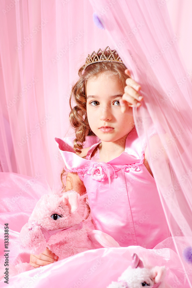 Beautiful little girl in pink barbie style Stock Photo | Adobe Stock