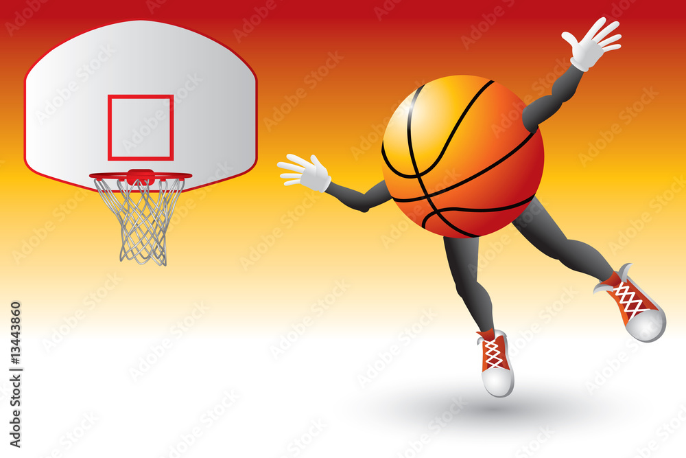 Basketball cartoon character flying toward hoop Stock Vector | Adobe Stock