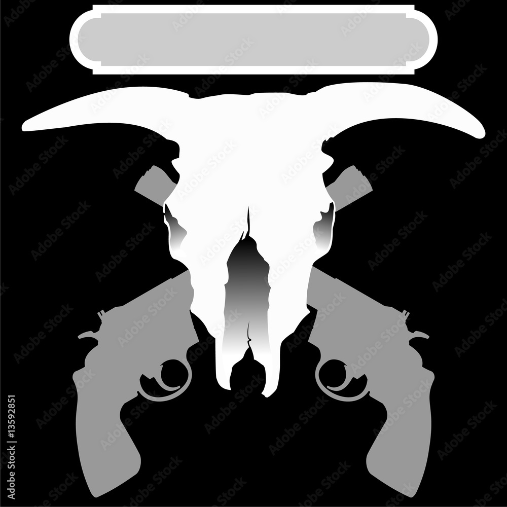 bull's scull and two crossed revolvers Stock Vector | Adobe Stock