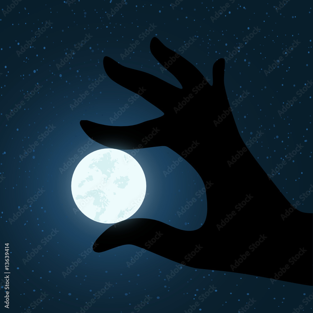 vector hand holding the moon Stock Vector | Adobe Stock