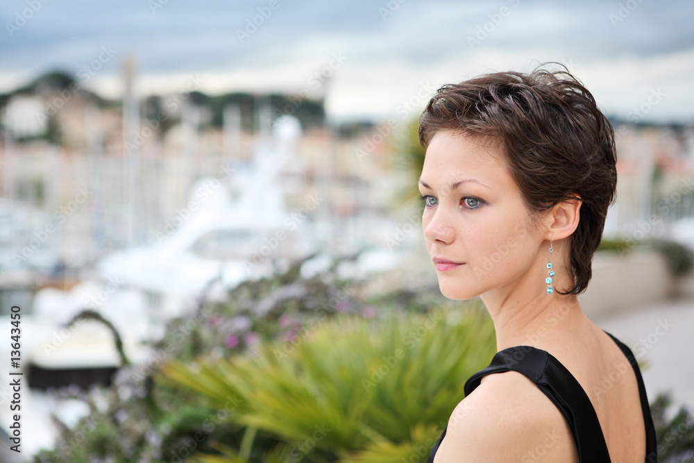Beautiful model on the balcony of Palais des Festivals in Cannes Stock ...