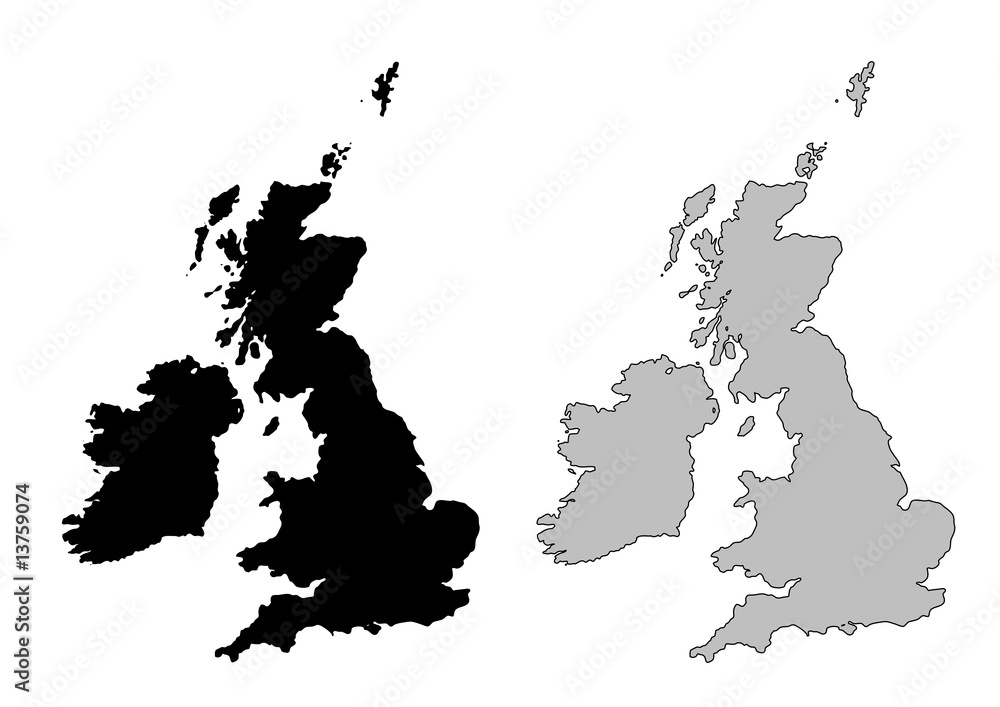 United Kingdom map. Black and white. Mercator projection. Stock Vector ...