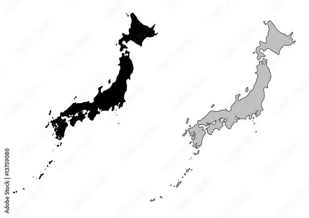 Japan map. Black and white. Mercator projection. Stock Vector | Adobe Stock