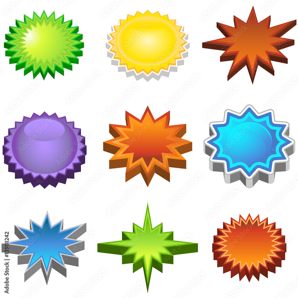3D Starburst Set Stock Vector | Adobe Stock