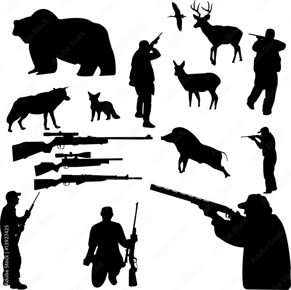 hunting collection silhouettes - vector Stock Vector | Adobe Stock