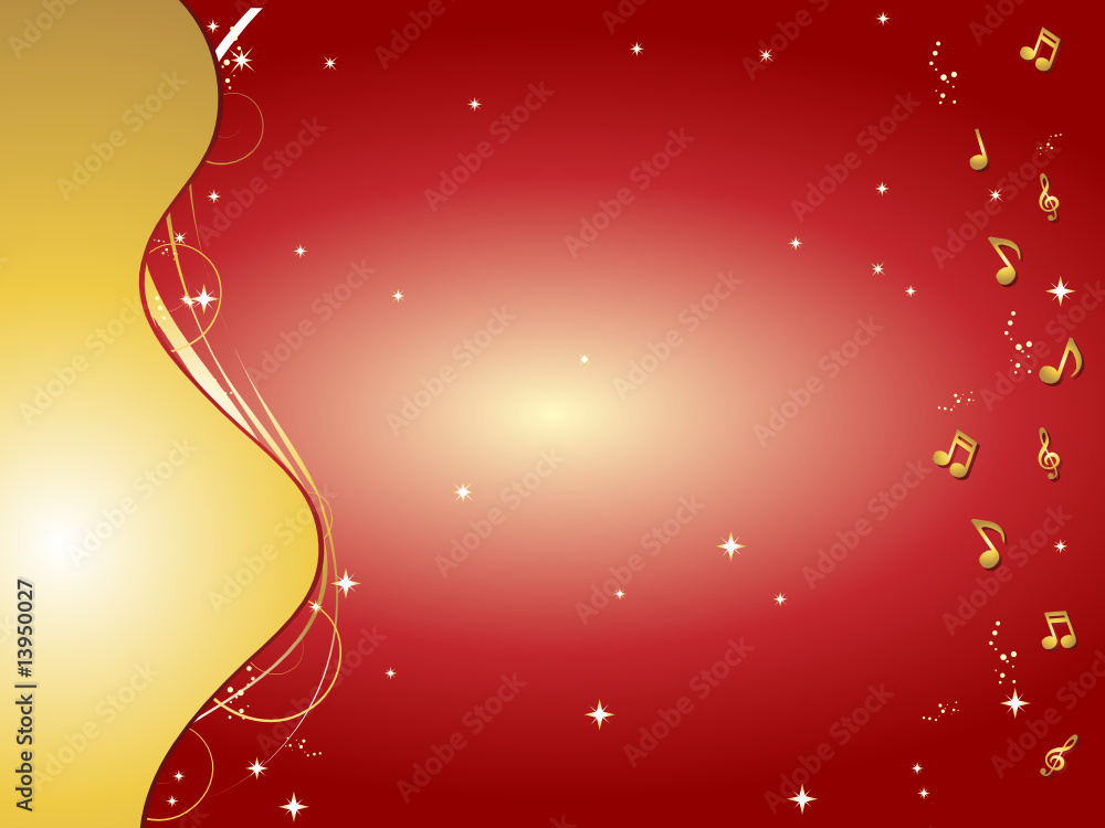 Red and gold background with music notes and ornaments Stock Vector ...