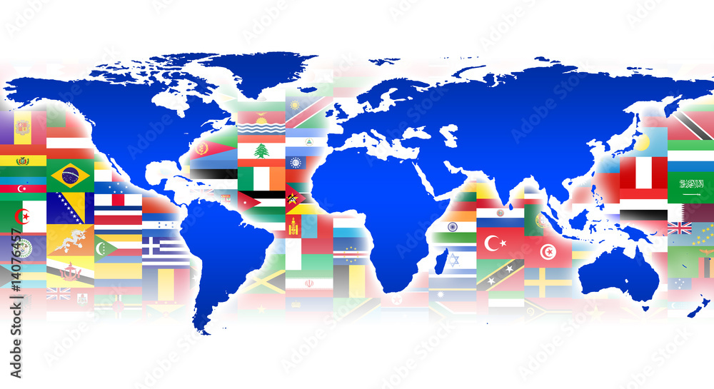WorldMap in Background with Flags Stock Illustration | Adobe Stock