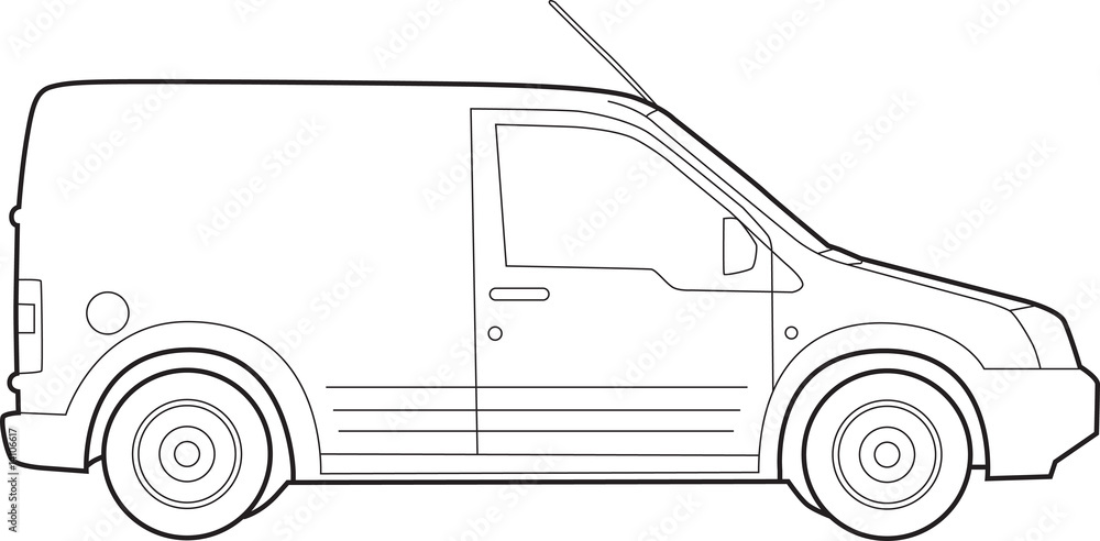 Illustration of a van, line drawing on white Stock Vector | Adobe Stock