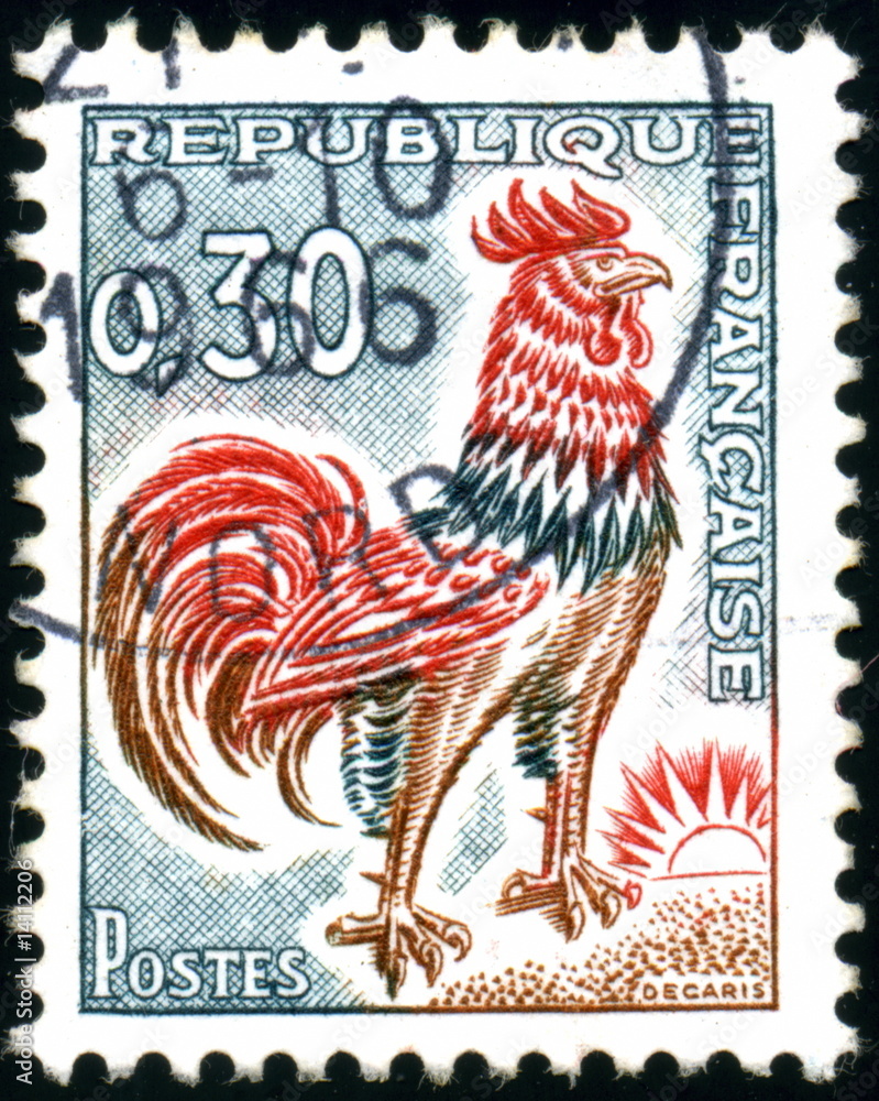 République française. Coq. Timbre postal 1966. Photos | Adobe Stock