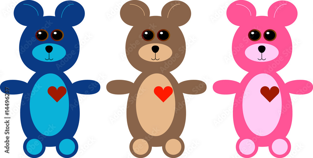 Set of Three Cartoon Teddy Bears Stock Vector | Adobe Stock