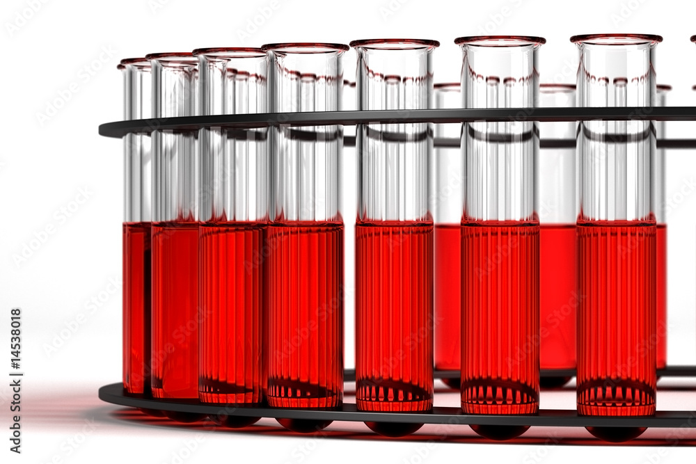 Test tubes with red liquid on white background with DOF effect Stock ...
