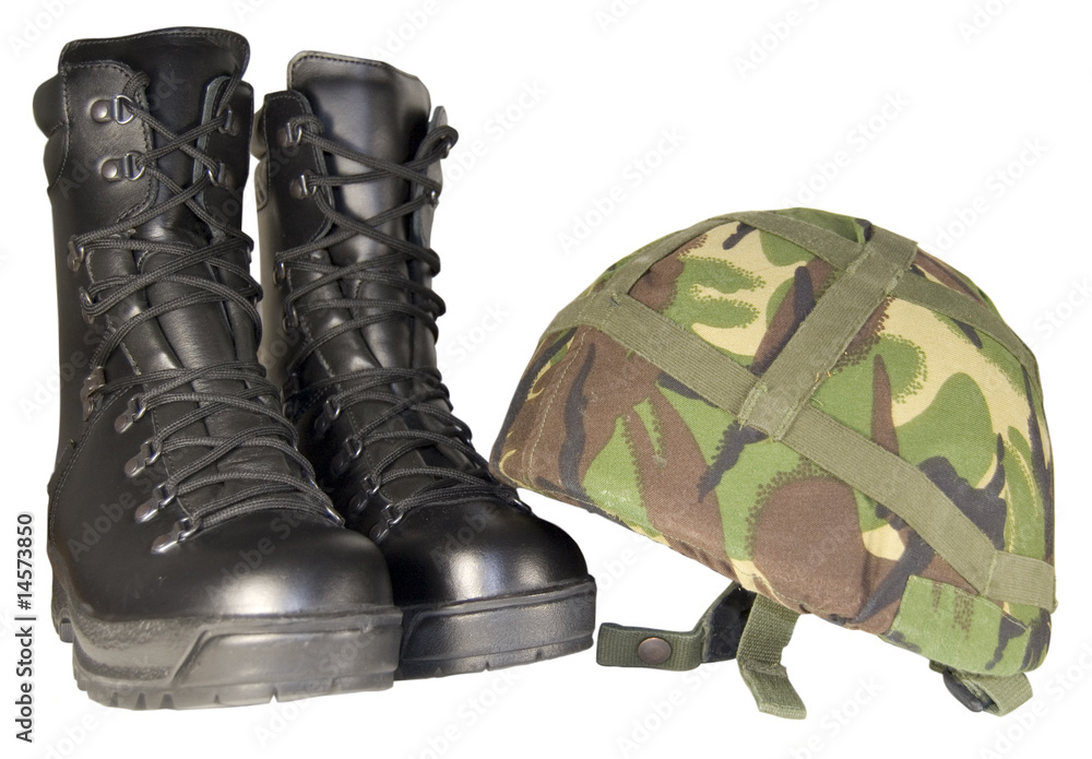 army combat boots and helmet Stock Photo | Adobe Stock