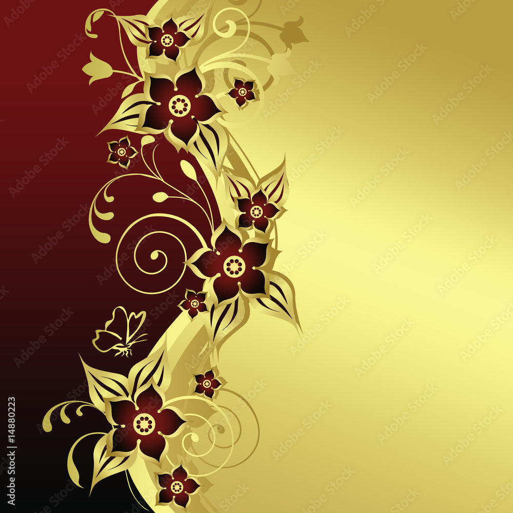 Deep red and gold floral background Stock Illustration | Adobe Stock