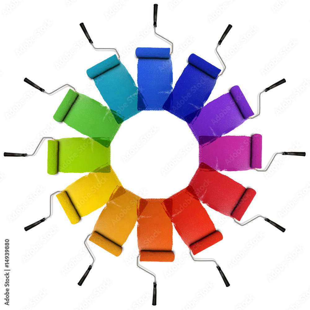 Paint Rollers with Color Wheel Hues Stock Photo | Adobe Stock