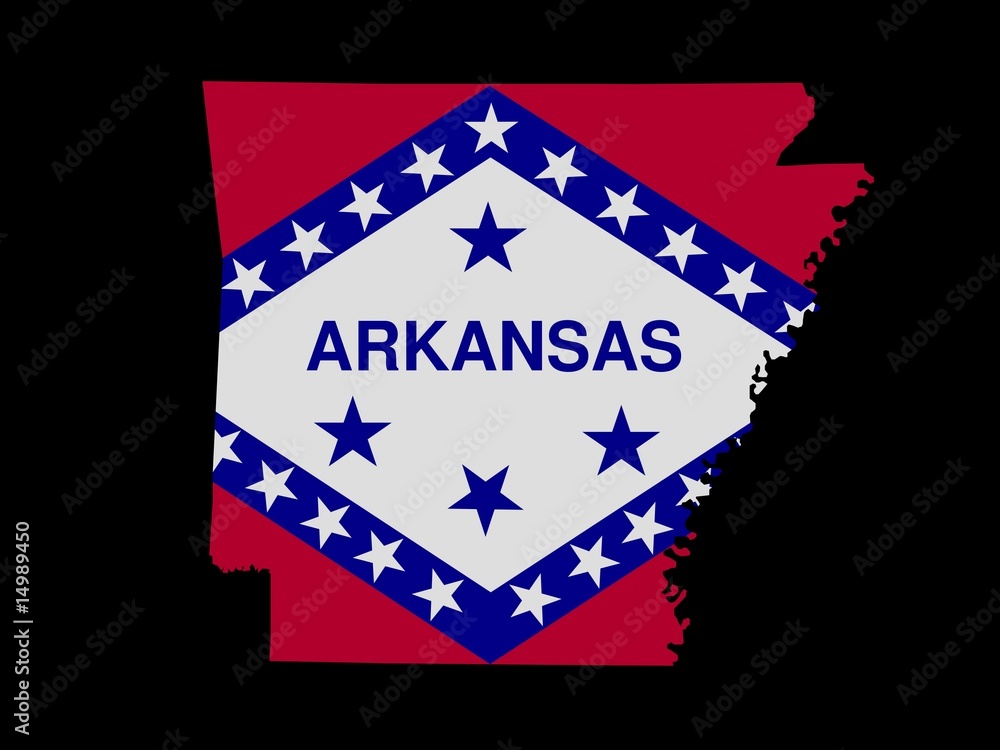 Arkansas Flag as the territory Map on the Black Background Stock ...