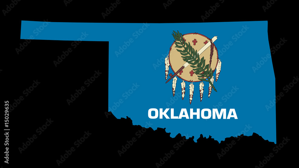 Oklahoma Flag as the territory Map on the Black Background Stock ...