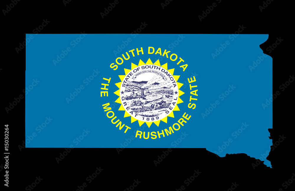 South Dakota Flag as the territory Map on the Black Background Stock ...