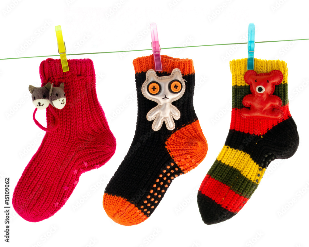 Cute Socks Hanging on a Clothes Line Stock Photo | Adobe Stock