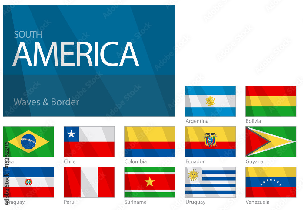 Flags of South American Countries. Waves and Borders Stock Vector ...