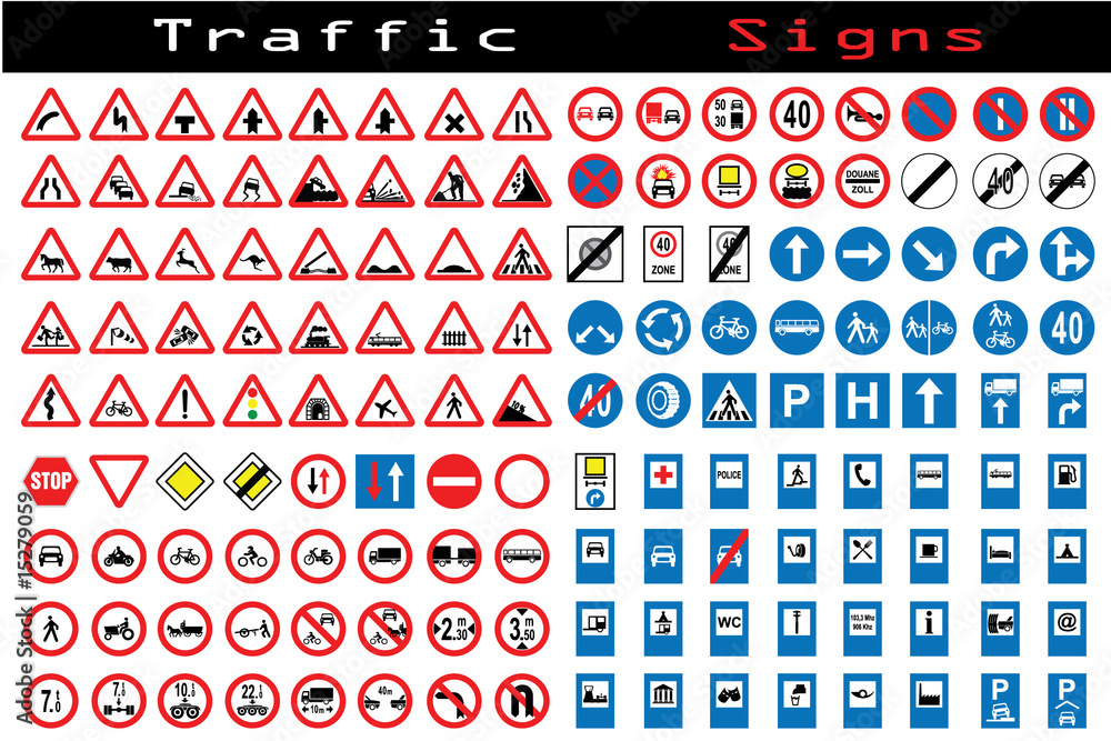 Traffic sign collection Stock Vector | Adobe Stock