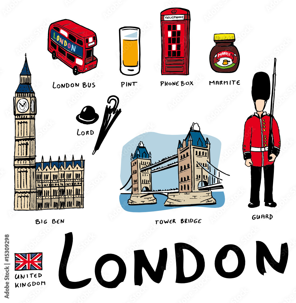 Lots de dessins vectoriels de symboles de Londres, obrazy, fototapety ... Lots de dessins vectoriels de symboles de Londres, obrazy, fototapety ...