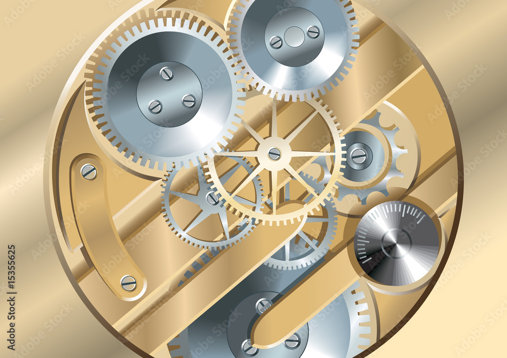 Gears of clockwork mechanism, shining metal, vector Stock Vector ...