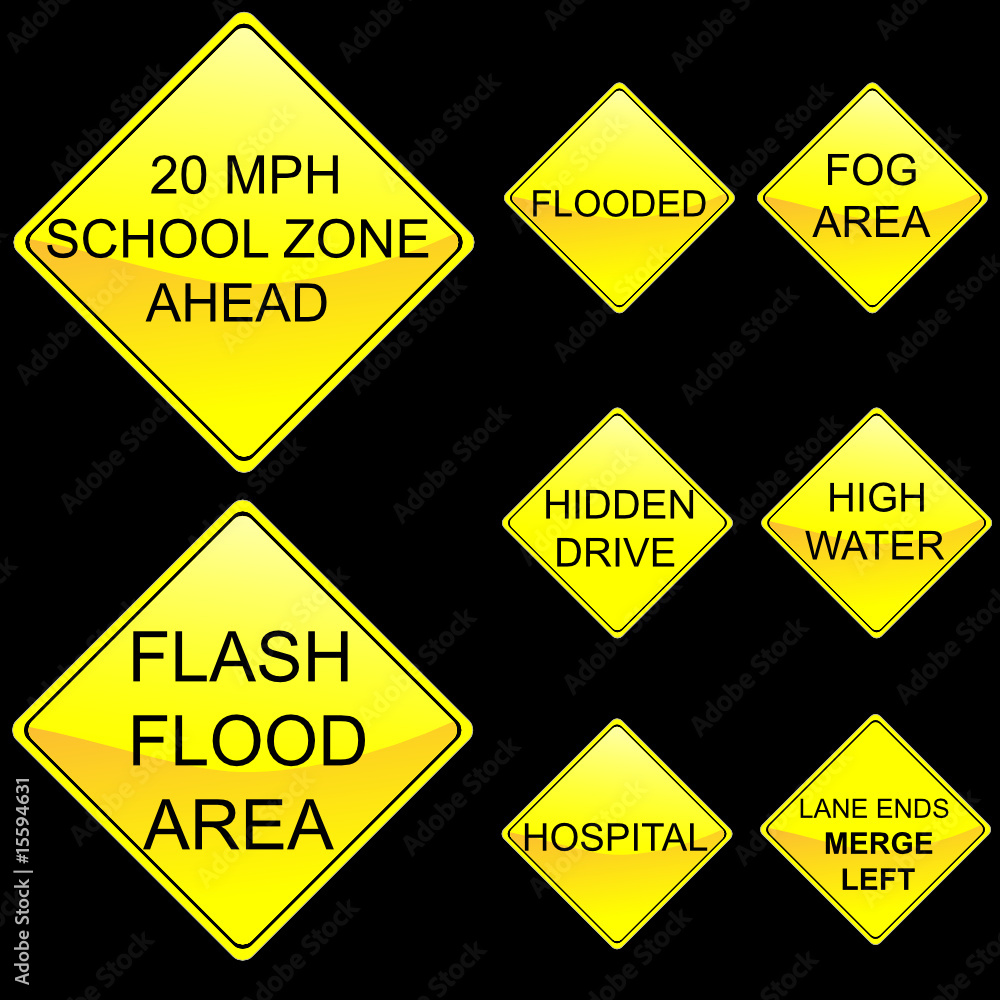 Eight Diamond Shape Yellow Road Signs Set 7 Stock Vector | Adobe Stock