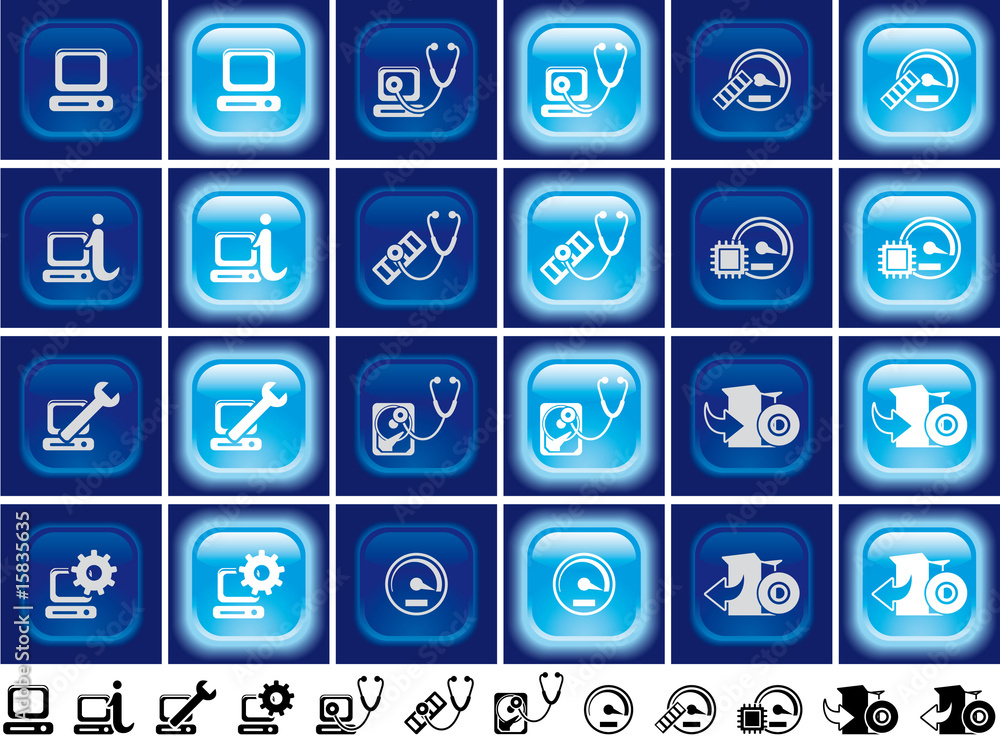 Maintenance computer buttons with light effect Off and on Stock Vector ...