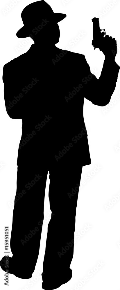 Vector Silhouette of a Gunman in a Suit and Hat Stock Vector | Adobe Stock