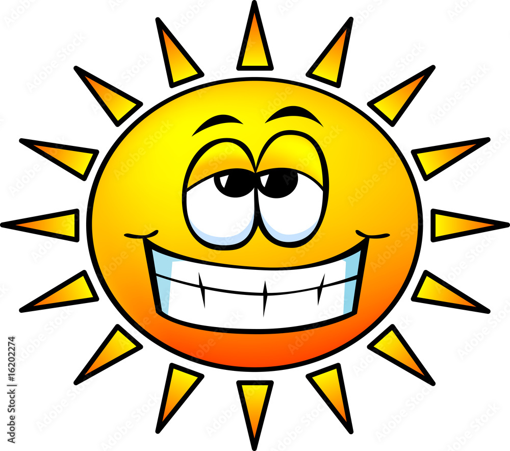 Comic-Sonne, kleine Strahlen + Grinsen Stock-Vektorgrafik | Adobe Stock