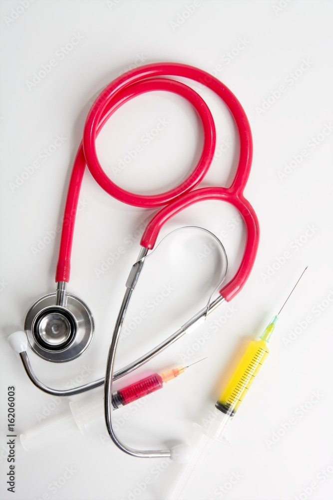 Medical equipment tools syringe and stethoscope Stock Photo | Adobe Stock