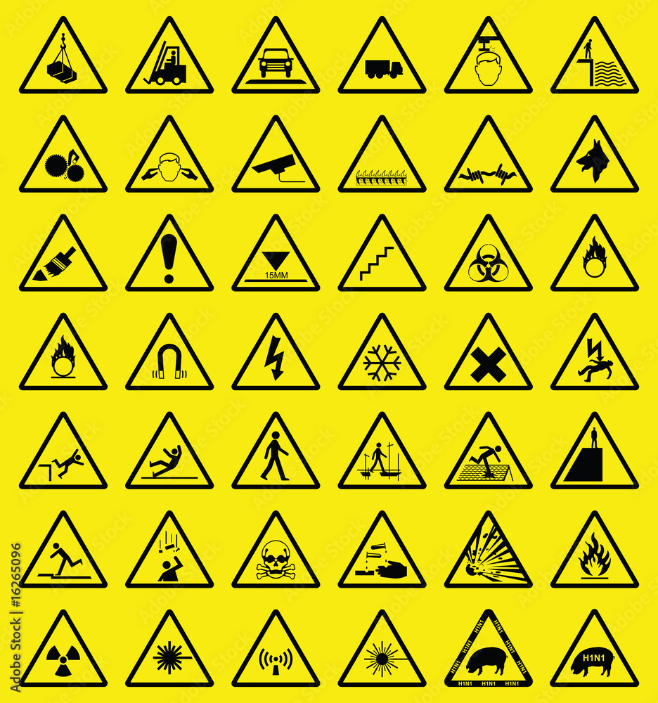 Hazard warning sign collection all signs individually layered Stock ...