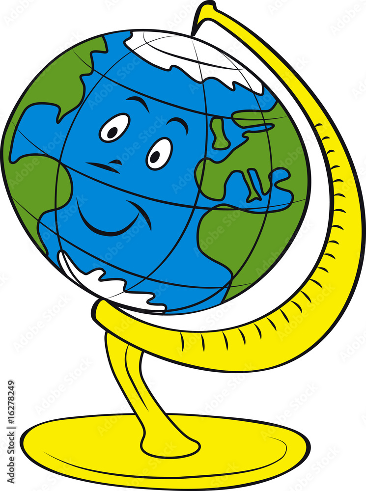 Smiling globe comic character Stock Vector | Adobe Stock