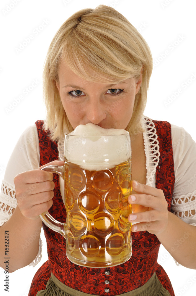 Junge Frau im Dirndl mit Maßkrug Bier Stock-Foto | Adobe Stock