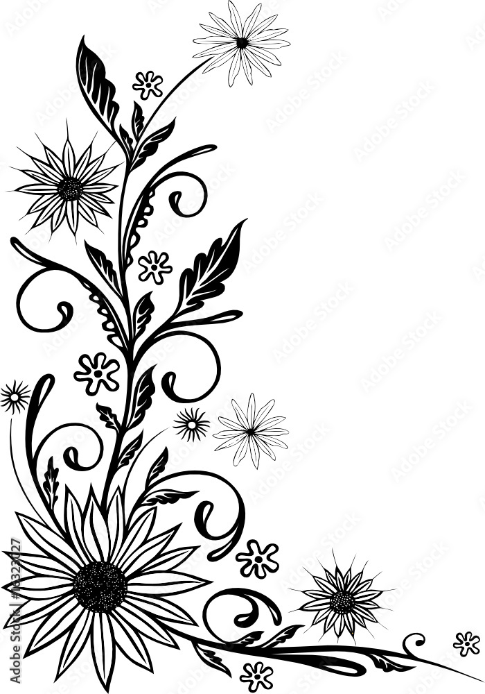 Sonnenblumen, Sommer, Margeriten, Blumen Ranke Stock-Vektorgrafik ...