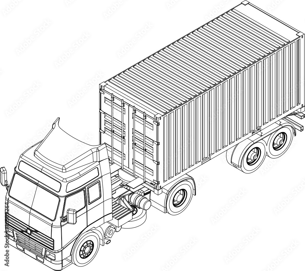 Container truck and trailer Stock Vector | Adobe Stock