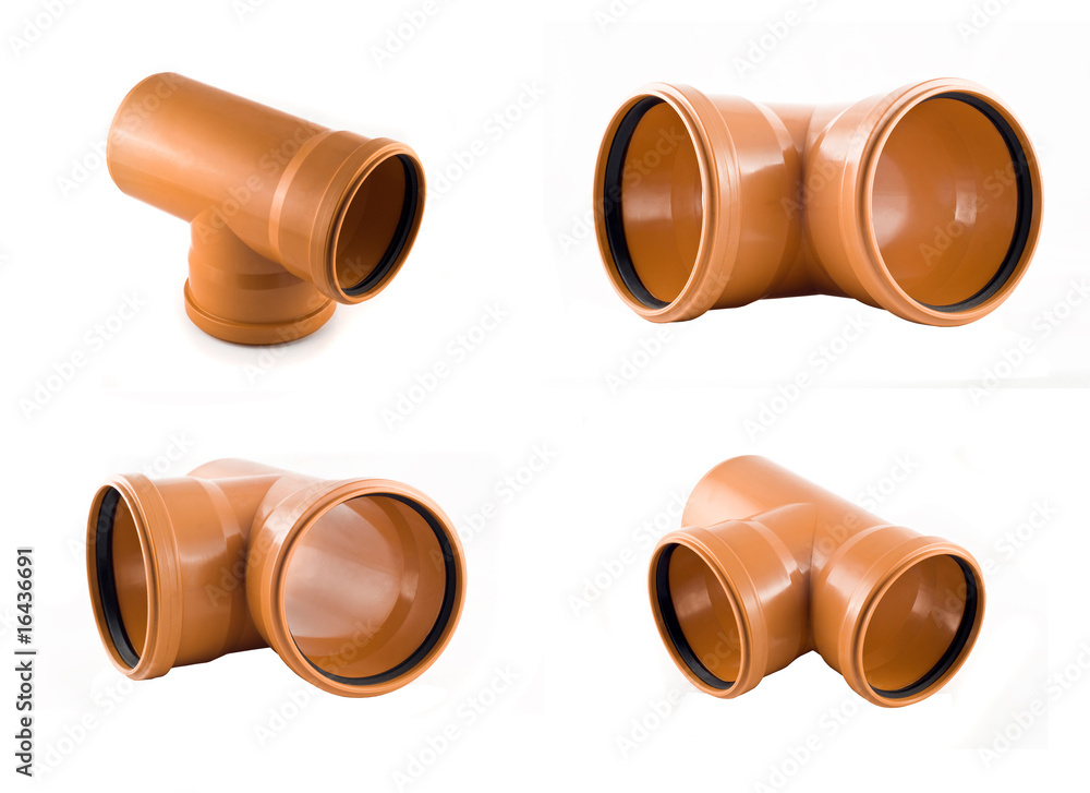 Collage of Plastic T-branch sewer pipe photos isolated Stock Photo ...