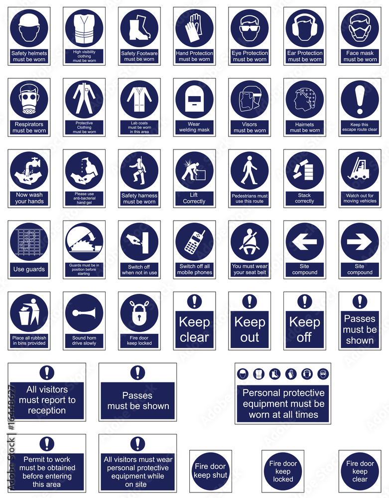 Mandatory construction and industry signs individually layered Stock ...