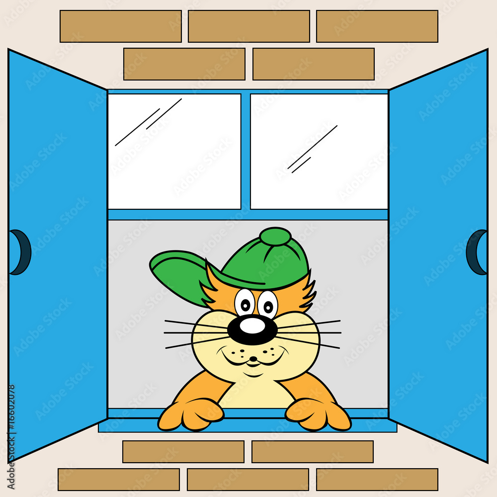 Cat looking out the window cartoon character Stock Vector | Adobe Stock