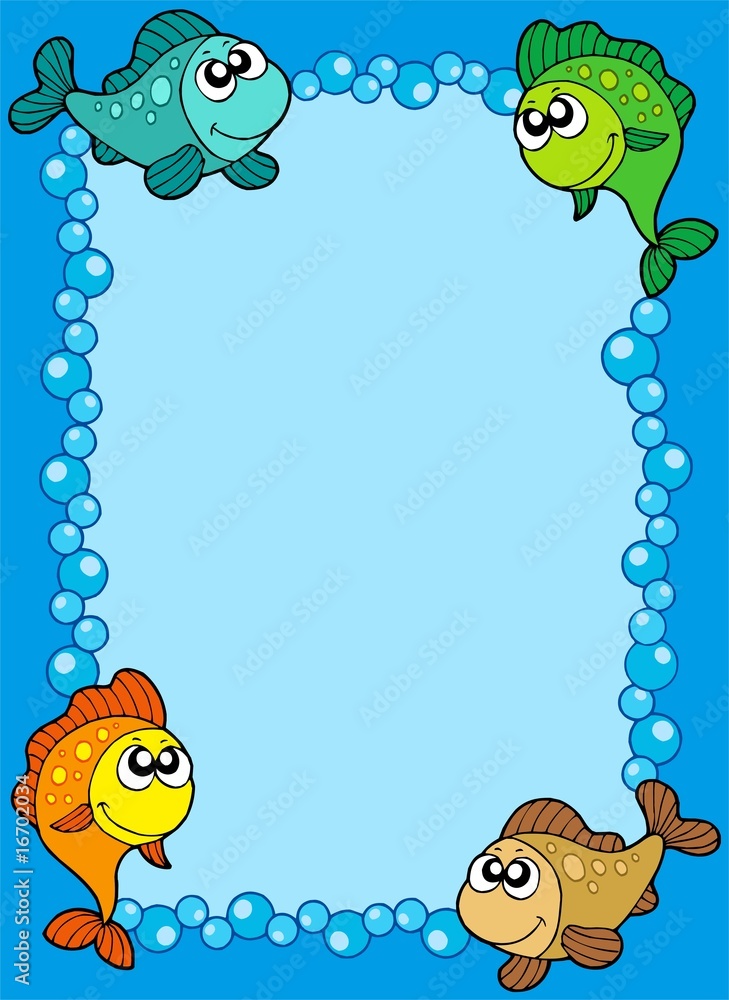 Cute frame with fishes and bubbles Stock Vector | Adobe Stock