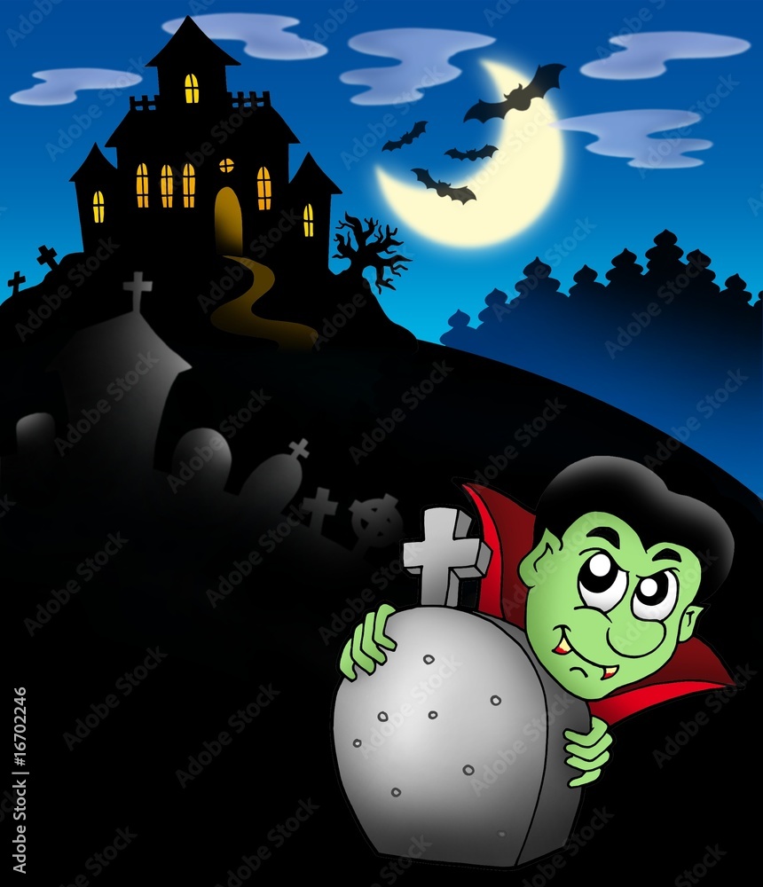 Vampire With Haunted Mansion Stock Illustration Adobe Stock